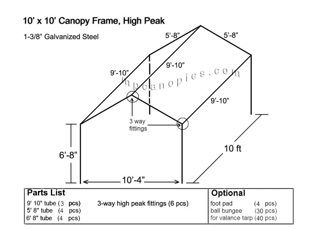 10 x 10 High Peak Frame : 1-3/8" 19 gauge steel tube (in store pick up ...